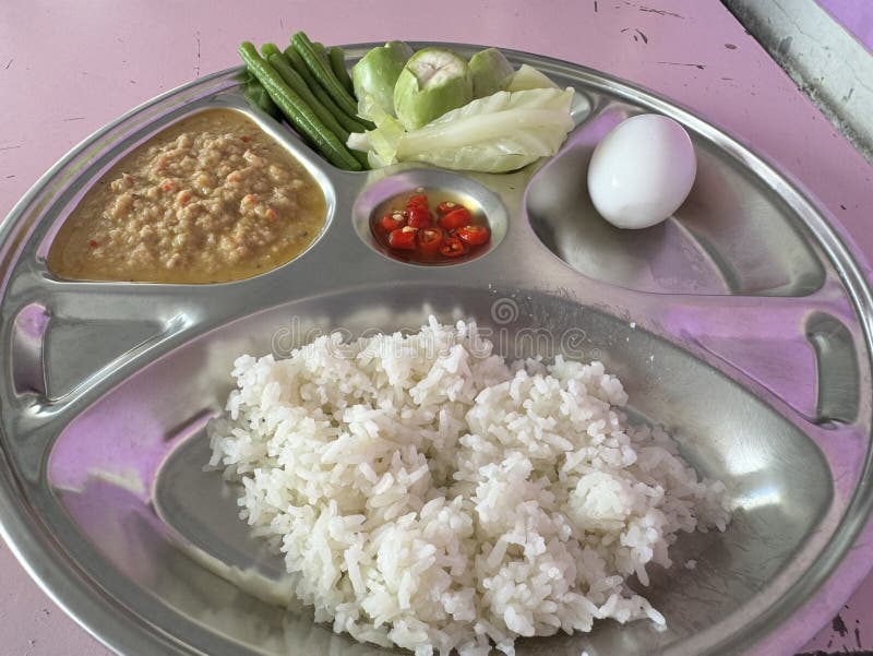 Top View of Rice Trays, Student Lunch Stock Photo - Image of food ...
