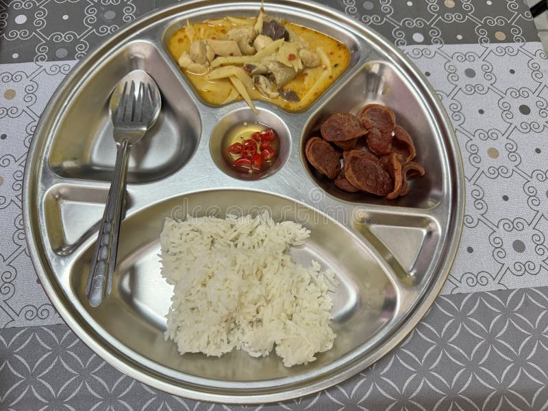 Rice Trays, Student Lunch in Thailand Stock Image - Image of meat, meal ...