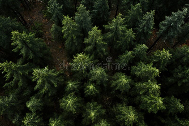 Top View of a Rich Pine Forest during the Rainy Season. a Lush Green ...