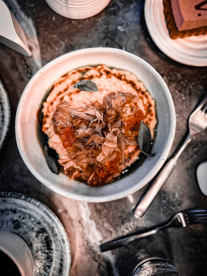 Top View of Risotto Dish in White Round Plate Stock Image - Image of ...