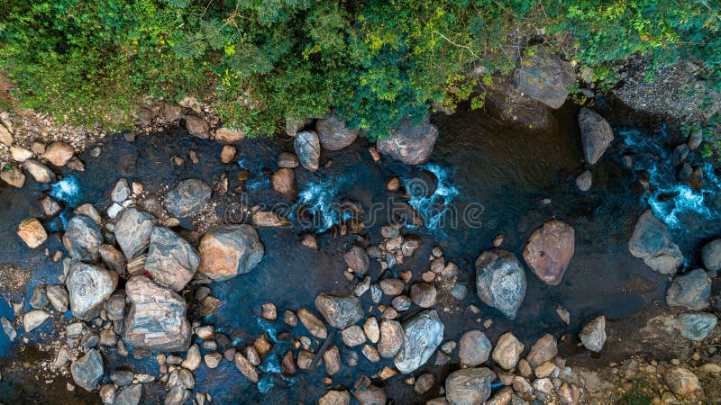 Top View of a River with Big Stones and Rocks Surrounded by Trees on ...