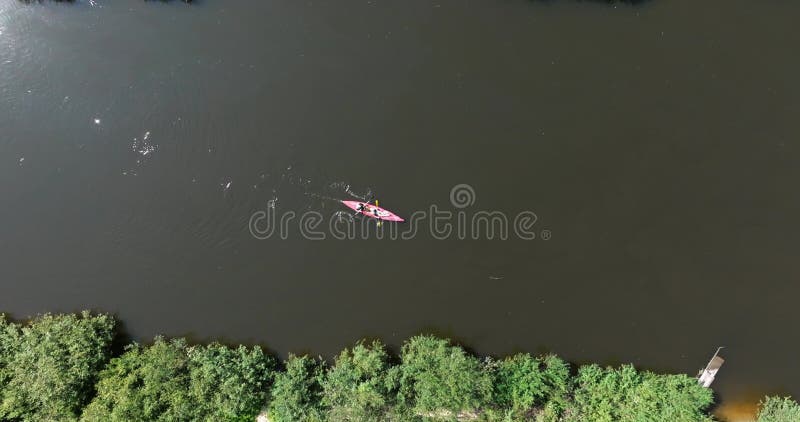 Top View of the River and a Floating Kayak. Summer Travel and Vacation ...