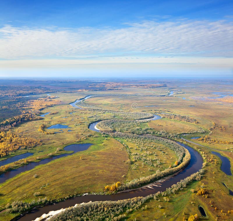 Top View of the River on the Lowland Stock Image - Image of view, land ...