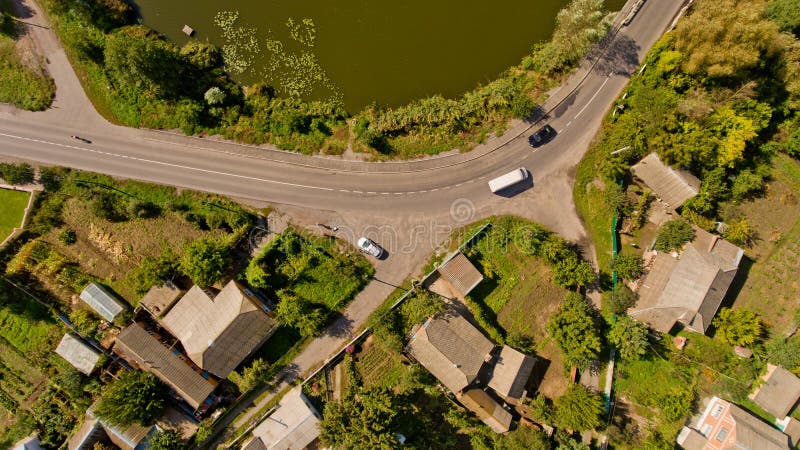 Top View of the Road with a Circular Motion. Stock Image - Image of ...
