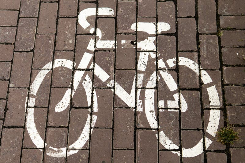 Top View on Road Markings and Bike Path Symbol on the Sidewalk Stock ...