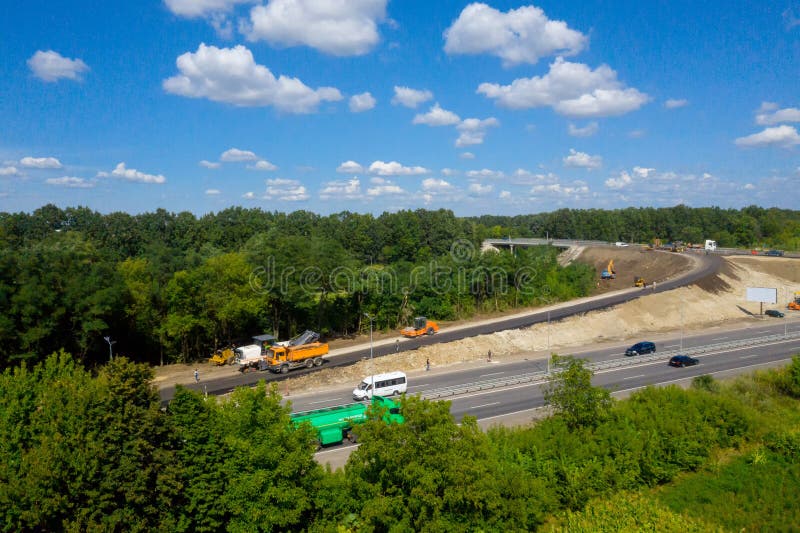 Top View of Roadway Building. Highway Construction Aerial View Stock ...