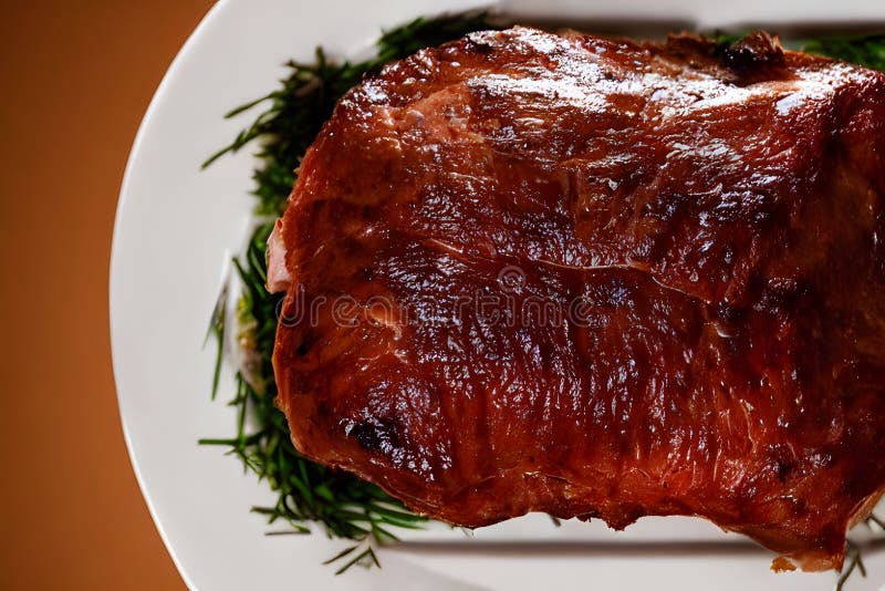 Top View of Roasted Beef with Crispy Crust Served on the Plate Stock ...