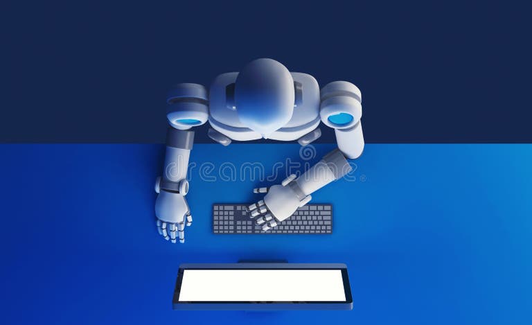 Top View of Robot Using a Computer Monitor with Blank Screen Iso Stock ...