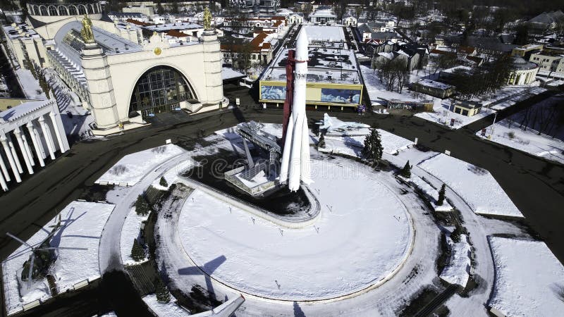 Top View of Rocket Monument in Winter. Creative. Rocket Monument on ...