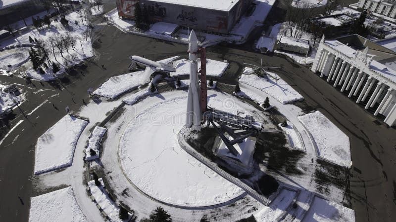 Top View of Rocket Monument in Winter. Creative. Rocket Monument on ...