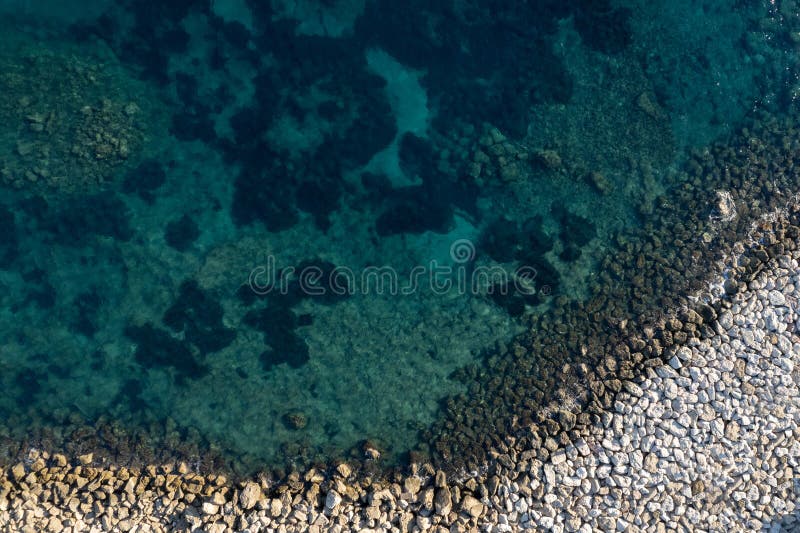 Top View of Rocky Ocean Underwater Surface. Calm Tranquil Water. Nature ...