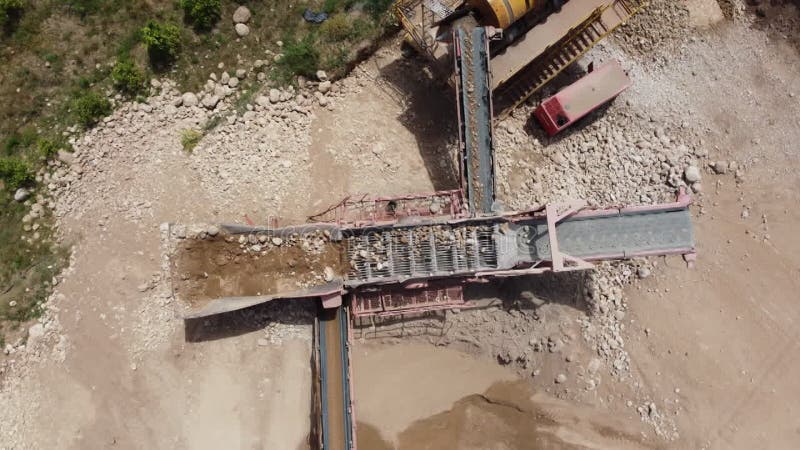 Top View Rotating of a Screening Machine Classifying Aggregates in a ...