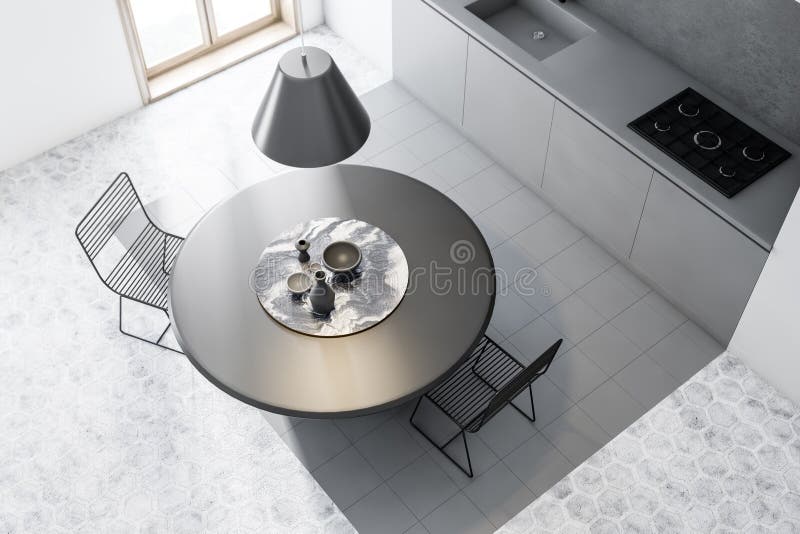 Top View of Round Kitchen Table, Gray Stock Illustration - Illustration ...