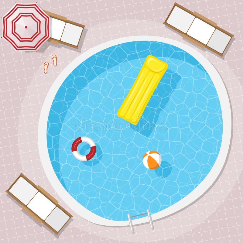 Top View of a Round Pool, Surrounded by Sun Loungers. Vacation Stock ...