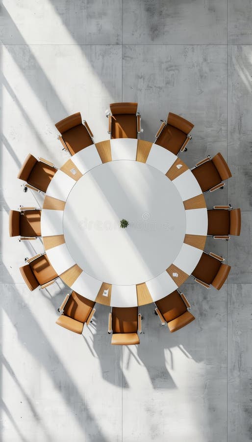 Top View of a Round Table with Ten Business Owners Seated in a Light ...