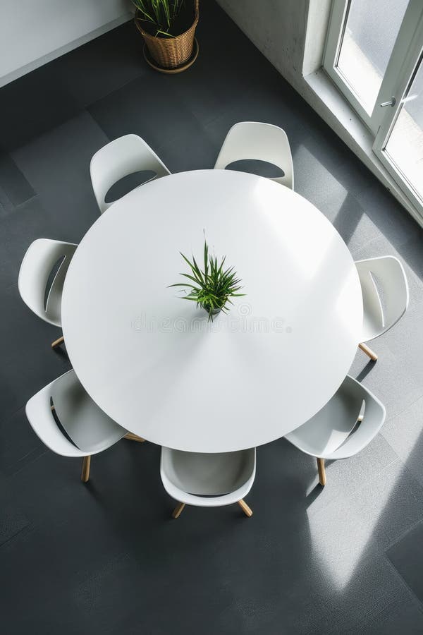 Top View Round White Table and Chairs in the Interior Stock Image ...
