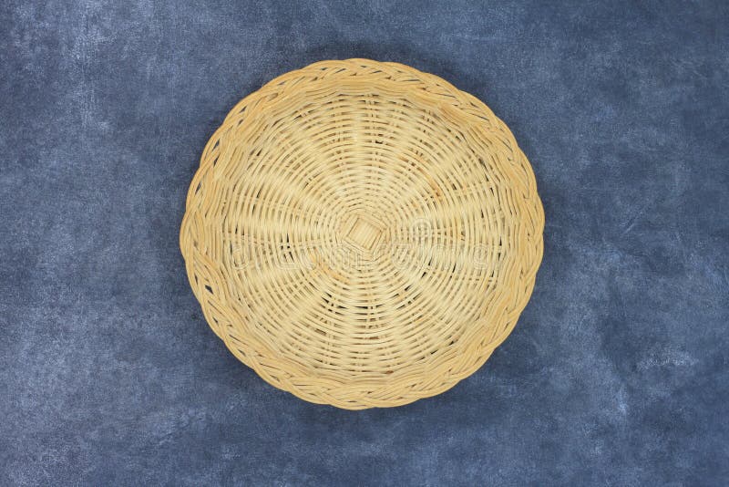 Round Wicker Basket on Blue Background Stock Photo - Image of detail ...