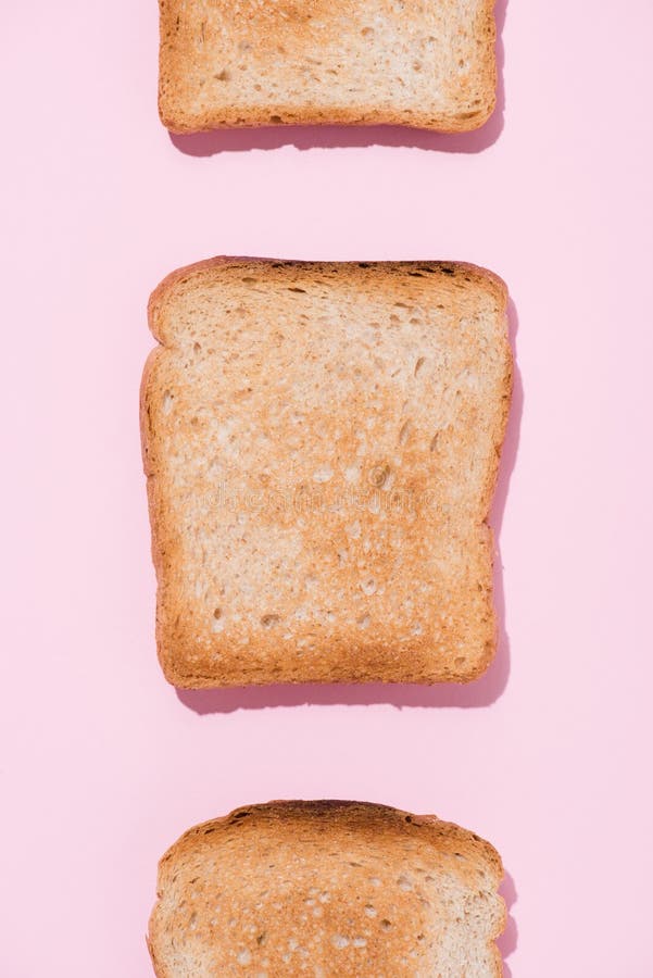 Top View of Row of Crunchy Toasts Stock Photo - Image of bread, pink ...