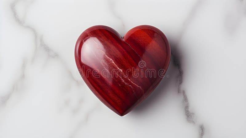Top View of a Ruby Heart on a White Marble Background. Romantic ...