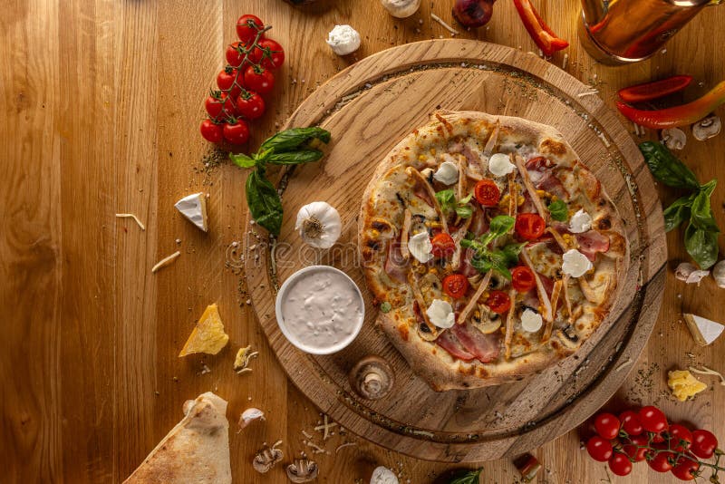 Top View of Rustic Homemade Pizza Stock Photo - Image of vegetables ...