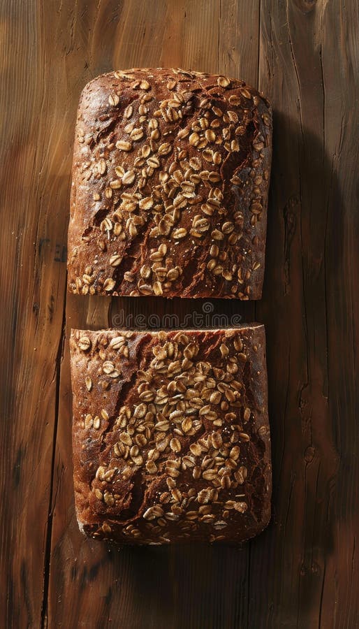 Top View of Rustic Table Showcasing Whole Grain Bread and Brown Cereal ...