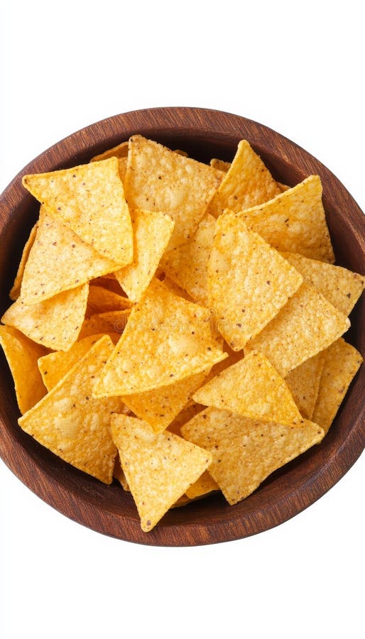 Top View of a Rustic Wooden Bowl Filled with Crispy Corn Tortilla Chips ...
