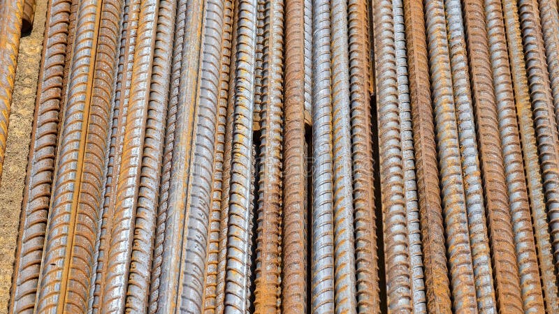 Top View of Rusty Threaded Rebar or Iron or Steel, Construction ...