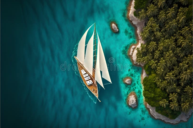 Top View of a Sailboat on a Tropical Island. 3d Rendering Stock ...