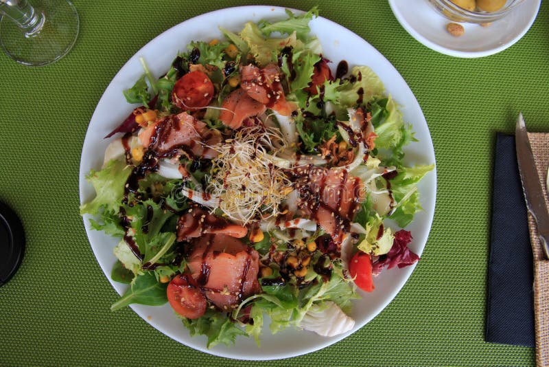 Top View of a Salad with Seafood Stock Photo - Image of sesame, view ...