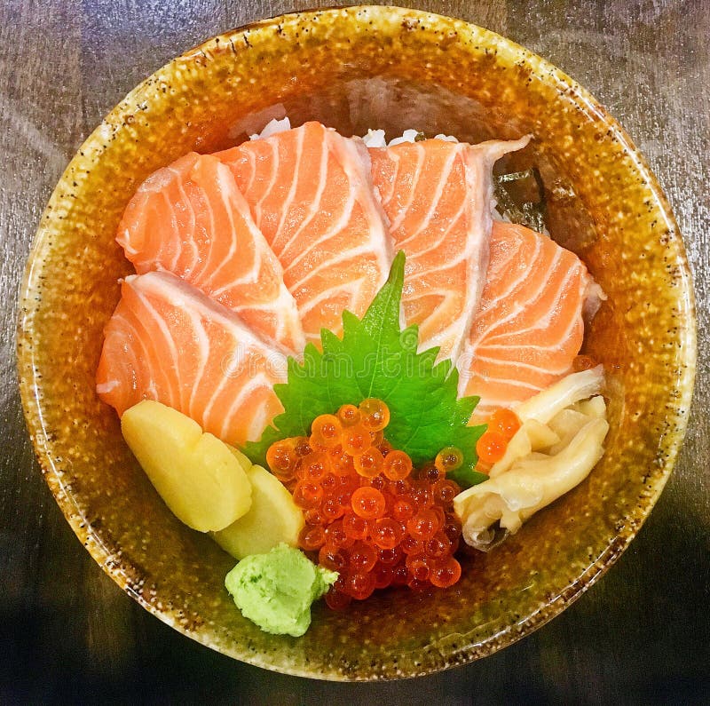 Top view salmon donburi stock image. Image of seafood - 118061931