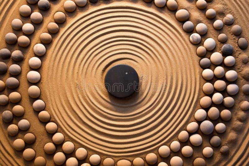 Top View of a Sand Circle Pattern Around Smooth Stones Stock ...