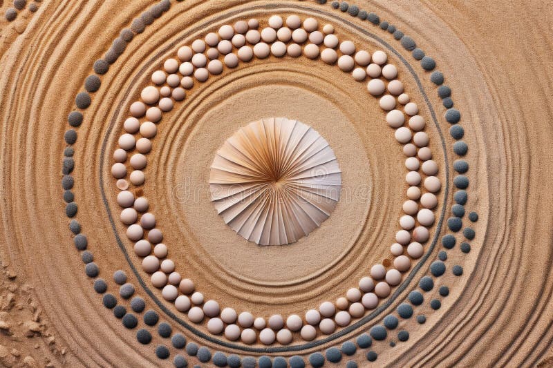 Top View of a Sand Circle Pattern Around Smooth Stones Stock ...