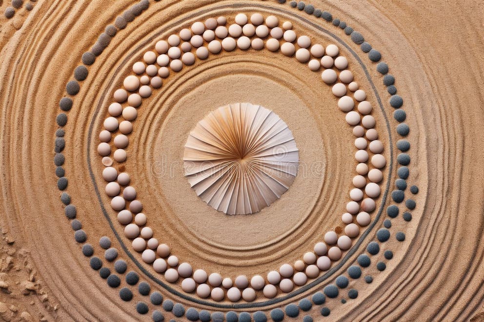 Top View of a Sand Circle Pattern Around Smooth Stones Stock ...
