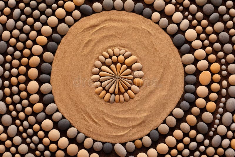 Top View of a Sand Circle Pattern Around Smooth Stones Stock ...