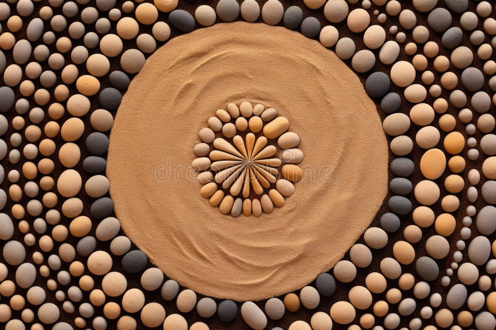 Top View of a Sand Circle Pattern Around Smooth Stones Stock ...