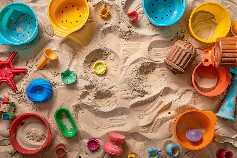 Top View of Sandbox with Colorful Molds Stock Illustration ...