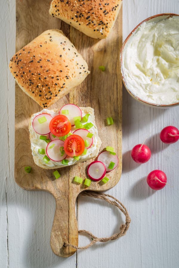 Top View of Sandwich with Bread, Fromage Cheese and Radish Stock Image ...