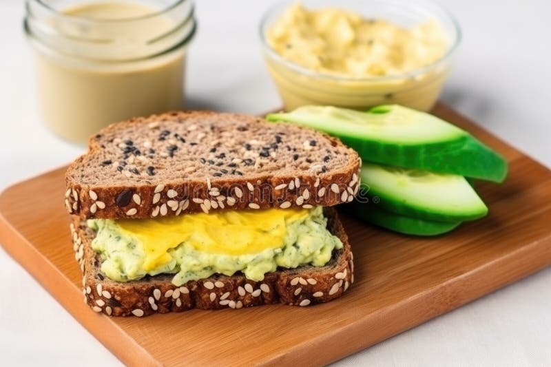 Top View of Sandwich with Mustard Spread on Multi-grain Bread Stock ...