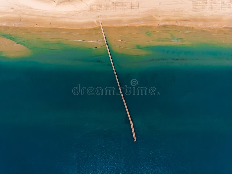 Top View of Beach with Blue Ocean and Pier, Aerial View Stock Photo ...