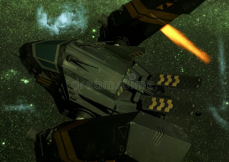 Top View of a Sci-fi Spaceship in the Outer Space. Stock Illustration ...