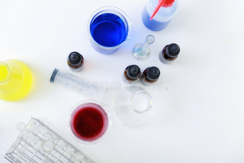 Top View of Scientific Experiment Equipment on Work Table in a Medical ...