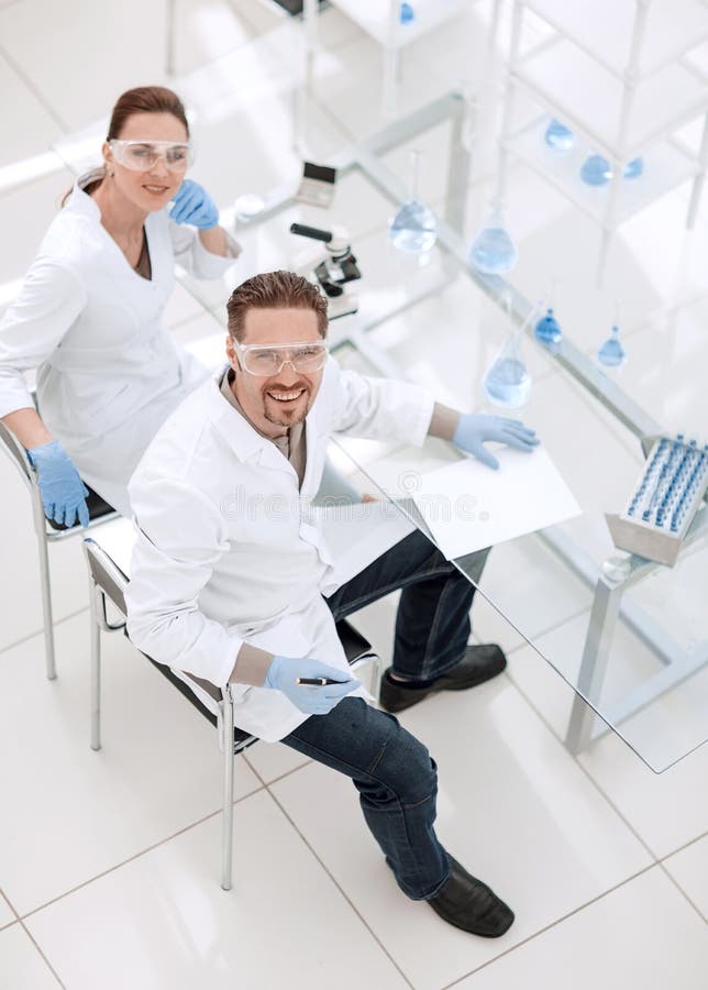 Top View.scientists at the Laboratory Table. Stock Photo - Image of ...