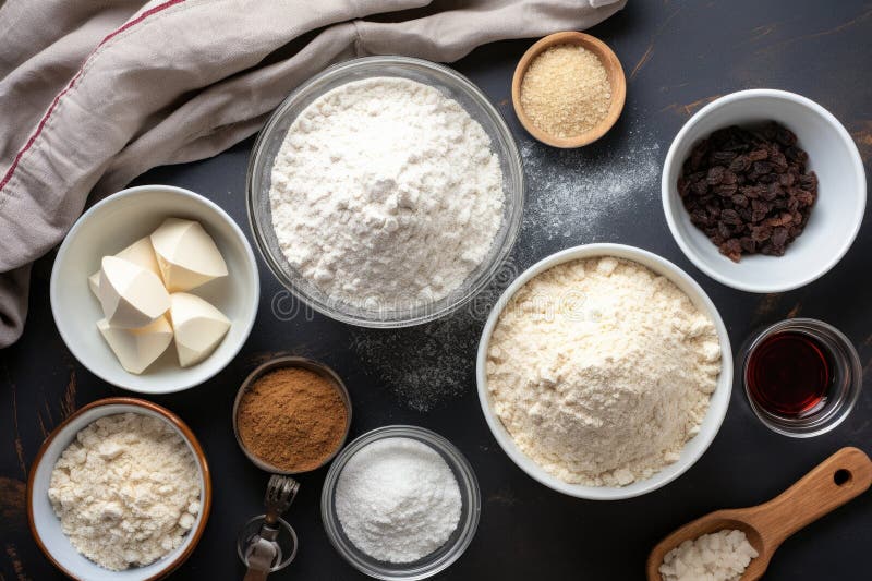 Top View of Scone-making Process with Ingredients and Tools Stock Photo ...