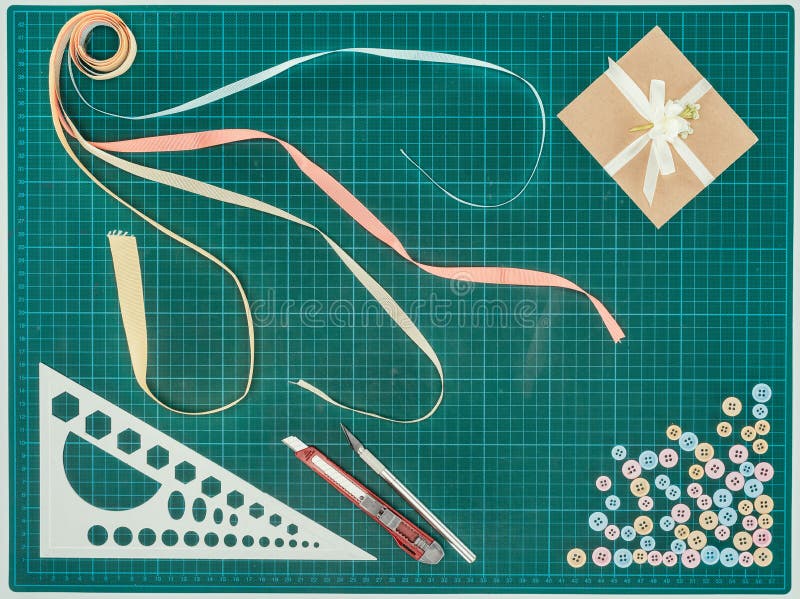 Top View of Scrapbooking Postcard with Ruler and Buttons Stock Photo ...