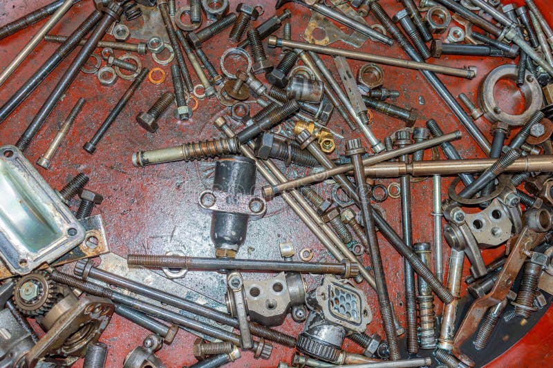 Top View of Screws, Nuts, and Small Engine Parts Stock Image - Image of ...