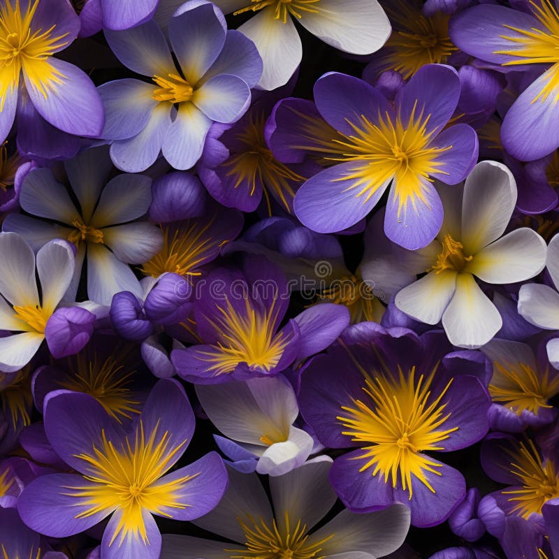 Top View Seamless Pattern of Vibrant Crocus Flower Blooms, Perfect for ...