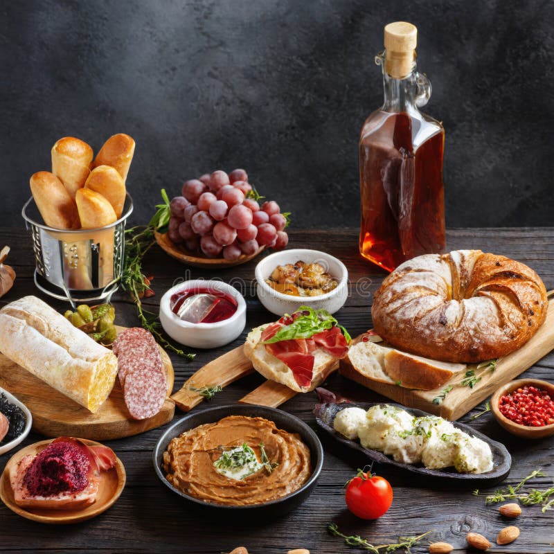 Top View of a Selection of Tasty Food Items Presented in Buffet Form on ...