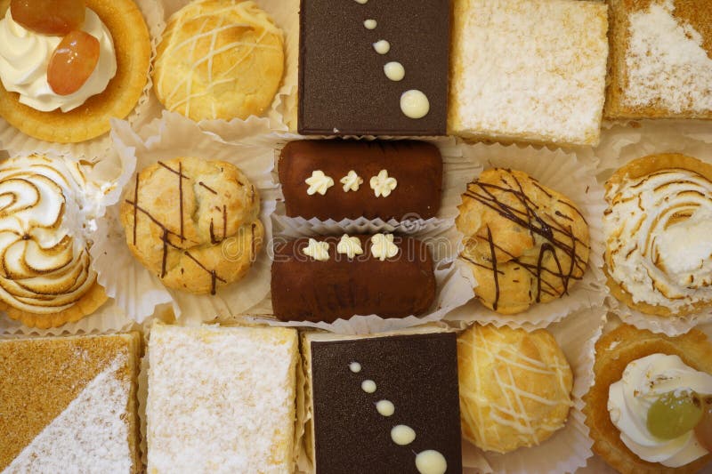 Top view of a set of cakes stock photo. Image of chocolate - 221860422