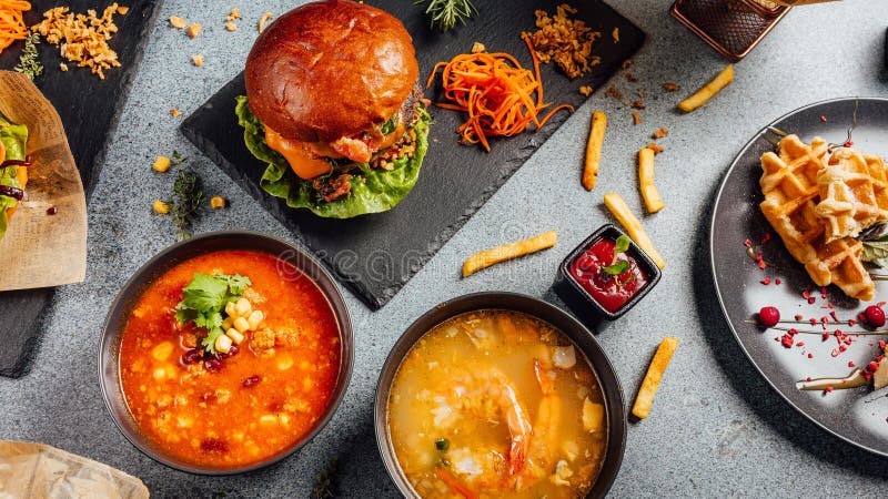 Top View of a Set of Different Dishes Stock Image - Image of background ...