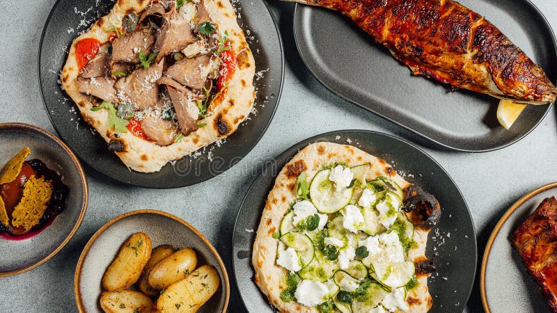 Top View of a Set of Different Dishes Stock Photo - Image of background ...